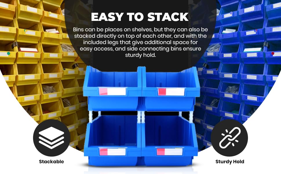 DJC Supply Blue Large 8.4" X 11" X 6.9" Heavy Duty Thermoplastic Storage Bin, Stackable, Hangable, Side Connect (2 PACK)