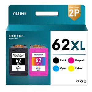 62xl ink cartridge combo pack, high yield, for ink cartridge 62 62xl black and color, for envy 5540 5640 7640 5660 7645 5661 5542 5642 officejet 5740 5746 5745 250 printers (2-pack)