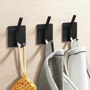 ARIOSOX 4-Packs Heavy Duty Adhesive Hooks, Waterproof Stainless Steel Bathroom Hooks for Towels, Shower Cap and Towel Robe, Closet Hook Wall Mount for Home, Kitchen, RV,Bathroom,Office (Black)