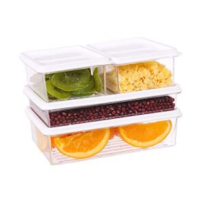 jcxivan 4 refrigerator organizer bins with lids , meal prep containers reusable, food storage for kitchen fridge organizing sliced cheese,fruit,bacon, plastic stackable ,white+clear