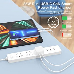 35W iPhone 14 13 Fast Charger,Dual USB-C Port Compact Power Adapter PD3.0 GaN Foldable Plug,Fast Wall Charger Block with 6Ft Type C to Lightning Cable for iPhone 12 11 Pro Max/XS/XR/X/8/iPad,AirPods