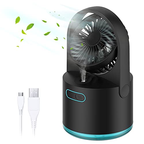 KVUTCIEIN Portable Misting Fan, Rechargeable Personal Cooling Mister Fan with 7 Color Nightlights, Spray Water Mist Fan with 300ML Water Tank for Home/ Travel/ Outdoors/ Hiking/ Camping (Black)