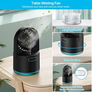 KVUTCIEIN Portable Misting Fan, Rechargeable Personal Cooling Mister Fan with 7 Color Nightlights, Spray Water Mist Fan with 300ML Water Tank for Home/ Travel/ Outdoors/ Hiking/ Camping (Black)