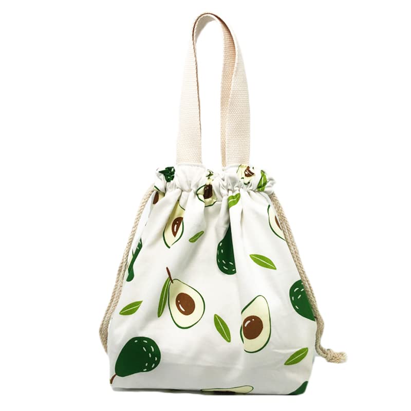 Lunch Bento Tote Pouch Reusable Small Cute Lunch Bag with Drawstring Suitable for Girls Adults Women Work Beach Camping Picnic (Avocado)