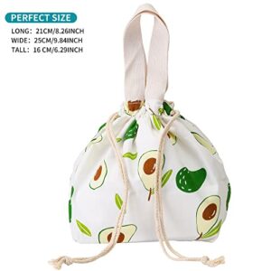 Lunch Bento Tote Pouch Reusable Small Cute Lunch Bag with Drawstring Suitable for Girls Adults Women Work Beach Camping Picnic (Avocado)