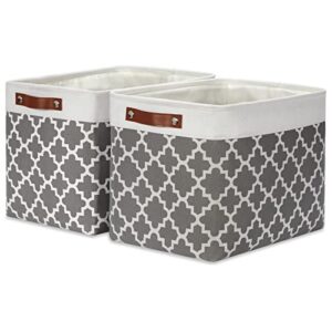 hnzige large fabric canvas storage basket for shelves 16"×11.8"×11.8" decorative storage bins set of 2, collapsible storage baskets for storage bedroom, living room, laundry ,home(white&grey pattern)