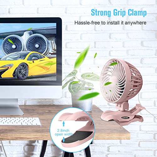 HONYIN Small Clip on Fan, 6” CVT USB Desk Fan, Strong Airflow, Quiet Table Cooling Fan, Portable Personal Fan with Sturdy Clamp for Bed Office Treadmill Baby Stroller