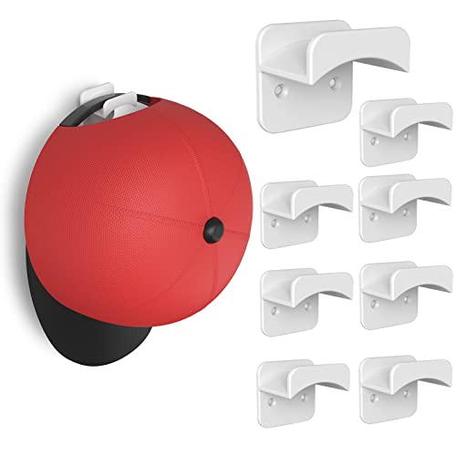 ICERO Hat Hooks for Wall (8 Pack),Hat Hangers for Wall,Hat Rack,Baseball Cap Holder,Hooks for Disney Ears,The Option to Stick or Screw into The Wall,Super Sturdy,White