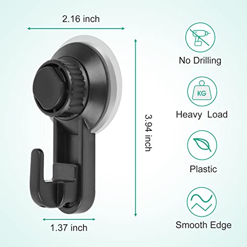 Suction Cup Hooks for Shower, Sticky Reusable Towel Hook, Bathroom Kitchen Wall Hooks Hanger for Towel Loofah, Reusable Bath Robe Hook,2 Packs(Black)