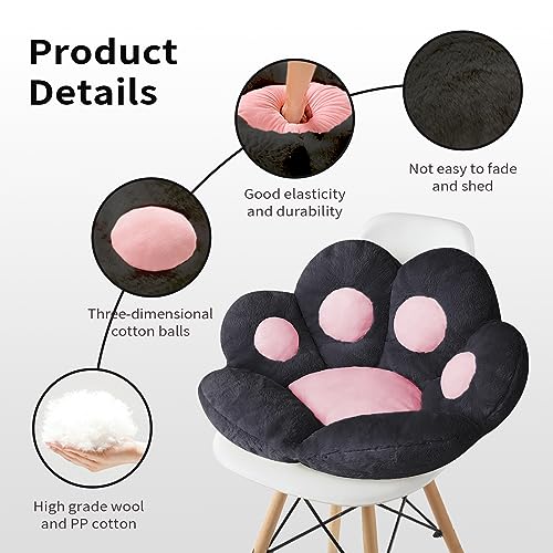 Ditucu Cat Paw Cushion Kawaii Chair Cushions 31.4 x 27.5 inch Cute Stuff Seat Pad Comfy Lazy Sofa Office Floor Pillow for Gaming Chairs Room Decor Black