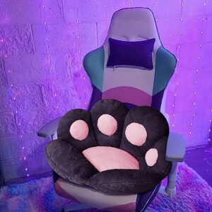 Ditucu Cat Paw Cushion Kawaii Chair Cushions 31.4 x 27.5 inch Cute Stuff Seat Pad Comfy Lazy Sofa Office Floor Pillow for Gaming Chairs Room Decor Black