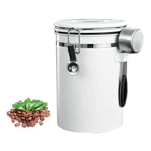 Coffee Canister, Airtight Stainless Steel Coffee Containers with Date Tracker and Scoop, 22OZ , White (Large)