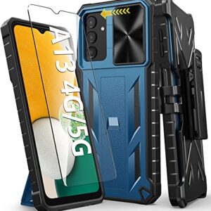 Case for Samsung Galaxy A13 5G: Rugged Protective A13 Cell Phone Cover with Kickstand Clip Holster Stand | Shockproof Bumper Textured Matte Design Military-Grade Heavy Duty Drop Protection - Blue