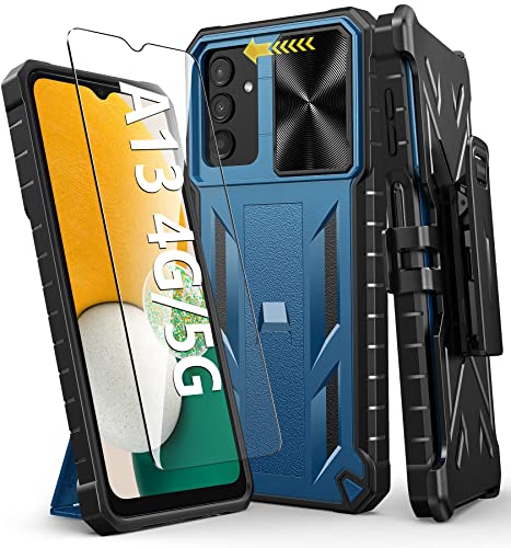 Case for Samsung Galaxy A13 5G: Rugged Protective A13 Cell Phone Cover with Kickstand Clip Holster Stand | Shockproof Bumper Textured Matte Design Military-Grade Heavy Duty Drop Protection - Blue