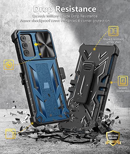 Case for Samsung Galaxy A13 5G: Rugged Protective A13 Cell Phone Cover with Kickstand Clip Holster Stand | Shockproof Bumper Textured Matte Design Military-Grade Heavy Duty Drop Protection - Blue