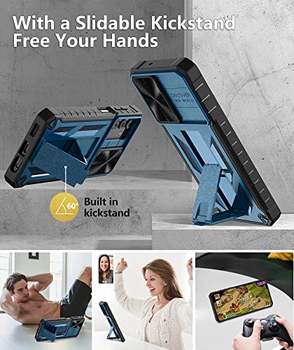 Case for Samsung Galaxy A13 5G: Rugged Protective A13 Cell Phone Cover with Kickstand Clip Holster Stand | Shockproof Bumper Textured Matte Design Military-Grade Heavy Duty Drop Protection - Blue