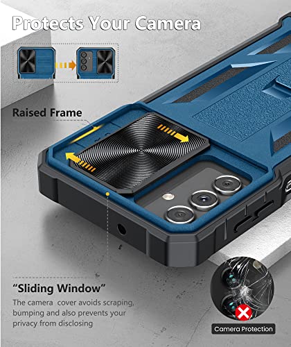 Case for Samsung Galaxy A13 5G: Rugged Protective A13 Cell Phone Cover with Kickstand Clip Holster Stand | Shockproof Bumper Textured Matte Design Military-Grade Heavy Duty Drop Protection - Blue