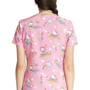 Tooniforms Women Scrubs Top V-Neck Print TF770, XL, Hello Kitty Sunshine