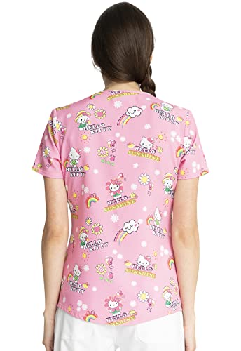 Tooniforms Women Scrubs Top V-Neck Print TF770, XL, Hello Kitty Sunshine