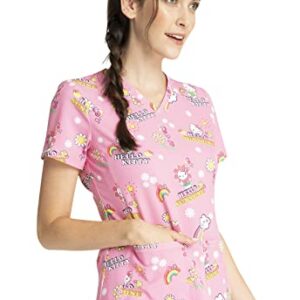 Tooniforms Women Scrubs Top V-Neck Print TF770, XL, Hello Kitty Sunshine