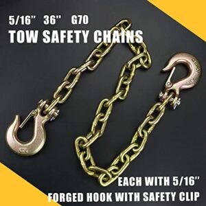 AYMMIC Trailer Safety Chain Grade 70 5/16" x 36",2pcs,Each Fitted with 2 Clevis Slip Hook with Latch end Fitting,Working Load Limit:4,700 Lbs,for Heavy Duty Traile and Gooseneck Couplers