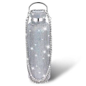 diamond water bottle bling rhinestone stainless steel thermal bottle refillable water bottle insulated water bottle glitter water bottle with chain for women girls gifts (ab diamond, 750 ml)