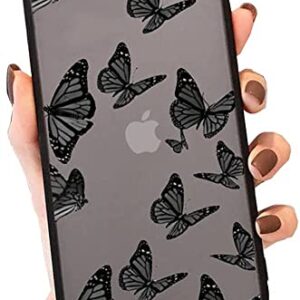 Jusy iPhone 7/8/SE 2020 Black Butterfly Case, Matte Soft TPU Bumper, Cute Print, Hard PC Back for Women & Girls