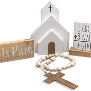 UUPOI Jesus Tomb - Easter Tray, Wooden Easter Jesus Sign Tiered Tray Decorations, Resurrection Scene Set - Easter Decor for Indoor Home Table Mantle Office