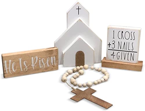 UUPOI Jesus Tomb - Easter Tray, Wooden Easter Jesus Sign Tiered Tray Decorations, Resurrection Scene Set - Easter Decor for Indoor Home Table Mantle Office