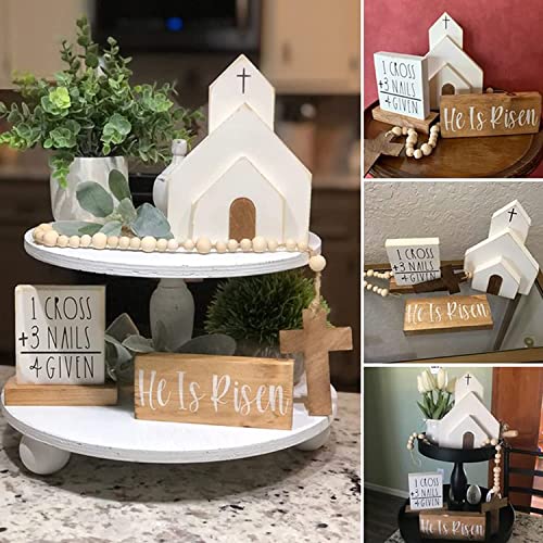 UUPOI Jesus Tomb - Easter Tray, Wooden Easter Jesus Sign Tiered Tray Decorations, Resurrection Scene Set - Easter Decor for Indoor Home Table Mantle Office