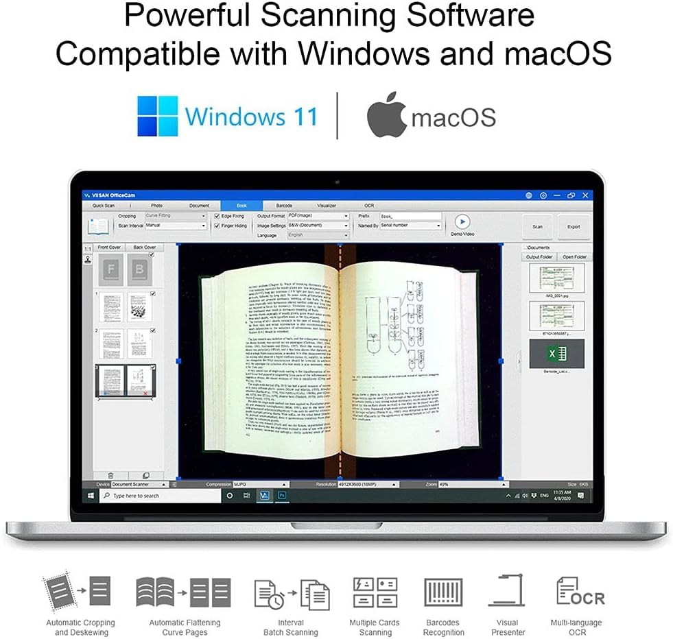 VIISAN S21 Large Format Book & Document Scanner, Capture A2, 27MP High Resolution, Auto-Flatten & Fingerprint Removal Technologies, Adjustable Height, Multi-Language OCR, Run On Windows & macOS