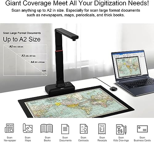 VIISAN S21 Large Format Book & Document Scanner, Capture A2, 27MP High Resolution, Auto-Flatten & Fingerprint Removal Technologies, Adjustable Height, Multi-Language OCR, Run On Windows & macOS