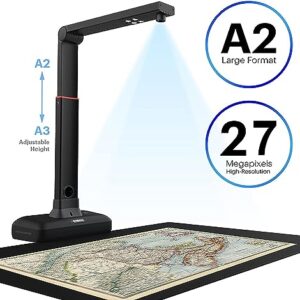 VIISAN S21 Large Format Book & Document Scanner, Capture A2, 27MP High Resolution, Auto-Flatten & Fingerprint Removal Technologies, Adjustable Height, Multi-Language OCR, Run On Windows & macOS