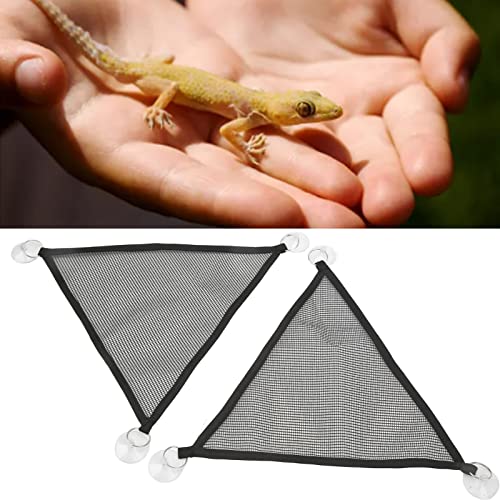 Reptile Hammocks, 2pcs Triangular Bearded Dragon Hammock Soft Breathable Hanging Hammock Net with Suction Cup for Large & Small Geckos, Chameleon or Lizards(M)