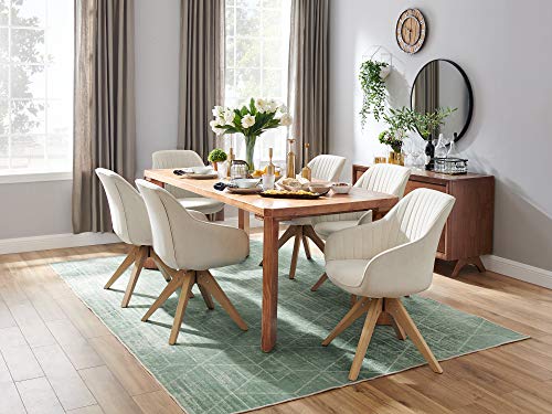 Art Leon Dining Chair, Mid Century Modern Fabric Upholstered Swivel Dining Room Chair with Oak Wood Legs, Leisure Side Chair with Arms for Living Room, Off White