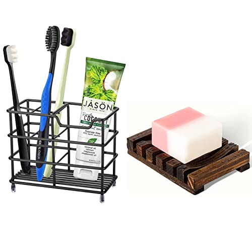 304 Stainless Steel Toothbrush Holder and Wooden Soap Dish Bundle