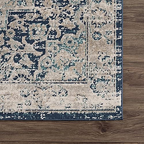 Bloom Rugs Traditional Blue Gray Area Rug - Vintage Boho 3x5 Rug for Entryways (3' x 5')