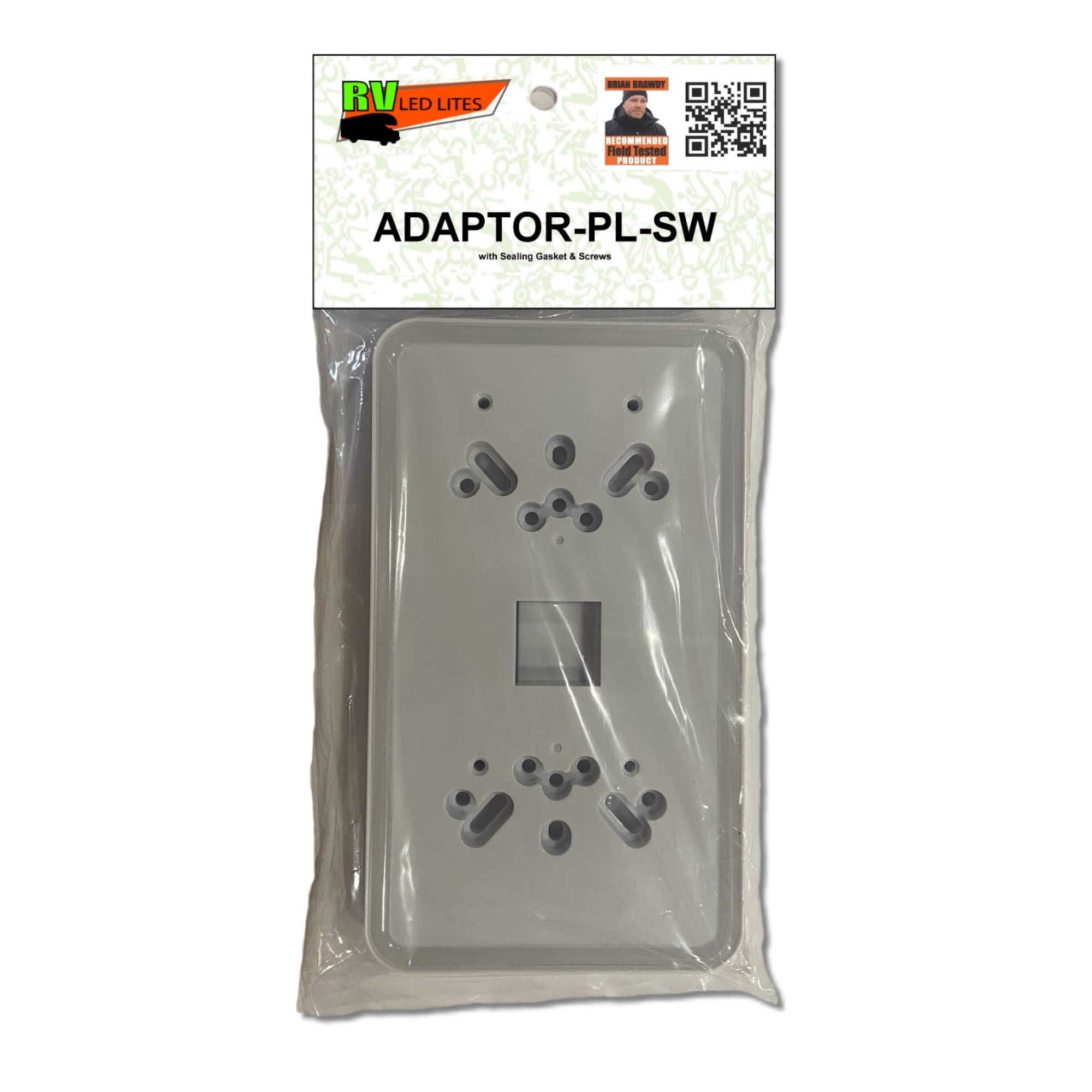 MOTION-GUARD, ADAPTOR-PL-SW will Allow the Mounting of the MG1000-450W or BG520W to the Side Wall of any RV without Drilling New Holes and will Cover any UN-Painted Area Left after Old fixture removal