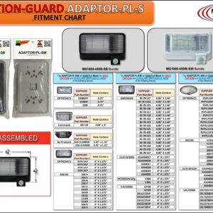 MOTION-GUARD, ADAPTOR-PL-SW will Allow the Mounting of the MG1000-450W or BG520W to the Side Wall of any RV without Drilling New Holes and will Cover any UN-Painted Area Left after Old fixture removal