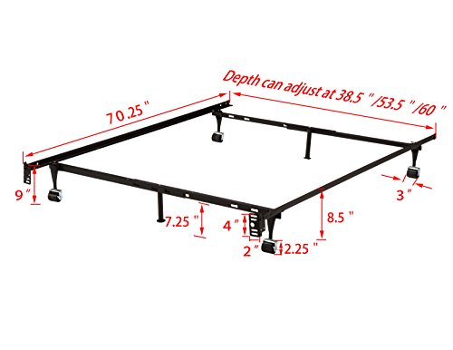 KB Designs - 6-Leg Adjustable Metal Queen, Full, Full XL, Twin, Twin XL, Bed Frame with Rug Rollers & Locking Wheels