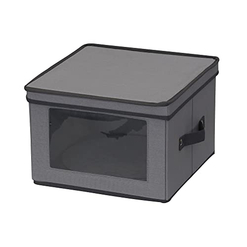 Household Essentials Dinner Plate Storage Box, Strong Frame and Handles, Windowed Panel, Fully Removable Lid, Stackable and Foldable, Perfect for Preserving Your Dinnerware, Gray