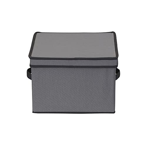 Household Essentials Dinner Plate Storage Box, Strong Frame and Handles, Windowed Panel, Fully Removable Lid, Stackable and Foldable, Perfect for Preserving Your Dinnerware, Gray