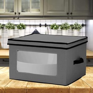 Household Essentials Large Serveware Storage Box, Polyester Canvas with Fiberboard Sides, 3 Protective Pouches, Foldable and Stackable, Fully Removable Lid, Gray