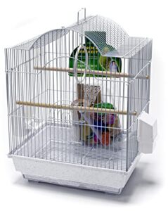 penn-plax small bird starter kit with birdcage and accessories – great for parakeets, lovebirds, parrotlets, finches, canaries, and more – arch style cage – white