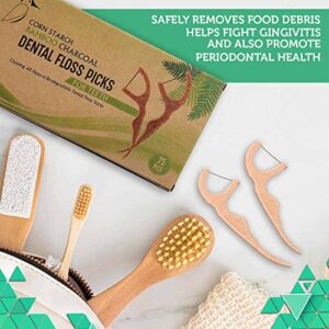 Organic Dental Floss Picks - Natural Biodegradable Floss Sticks with Strong Bamboo Charcoal Thread & Vegan Corn Starch Handle - No Plastics & No Artificial Flavours - Eco-Friendly Kids Flossers