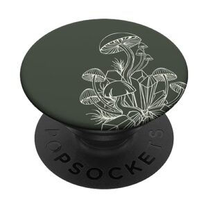 minimalist line art aesthetic magic mushroom in dark green popsockets standard popgrip