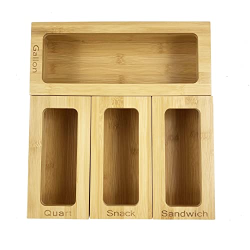 THE CNC STORE Ziplock Bag Storage Organizer| Bamboo Ziploc Bag Organizer for Kitchen Drawer| Food Baggie Holder Suitable for Gallon, Quart, Sandwich and Snack Variety Size Bags- Pack of 4