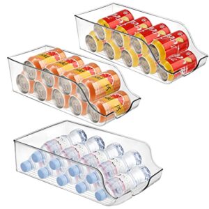 topzea set of 3 refrigerator organizer bins, clear plastic soda can organizer wide water bottle storage bin, fridge drink can dispenser canned food storage bin for freezer, pantry, cabinet