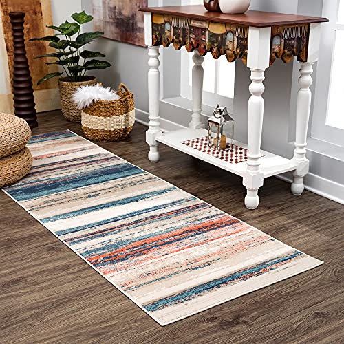 Bloom Rugs Modern Cream Multicolor Area Rug - Abstract Contemporary 10 ft Runner Rug for Entryways and Hallways (2'4" x 10')