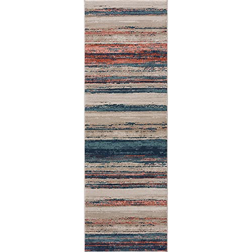 Bloom Rugs Modern Cream Multicolor Area Rug - Abstract Contemporary 10 ft Runner Rug for Entryways and Hallways (2'4" x 10')